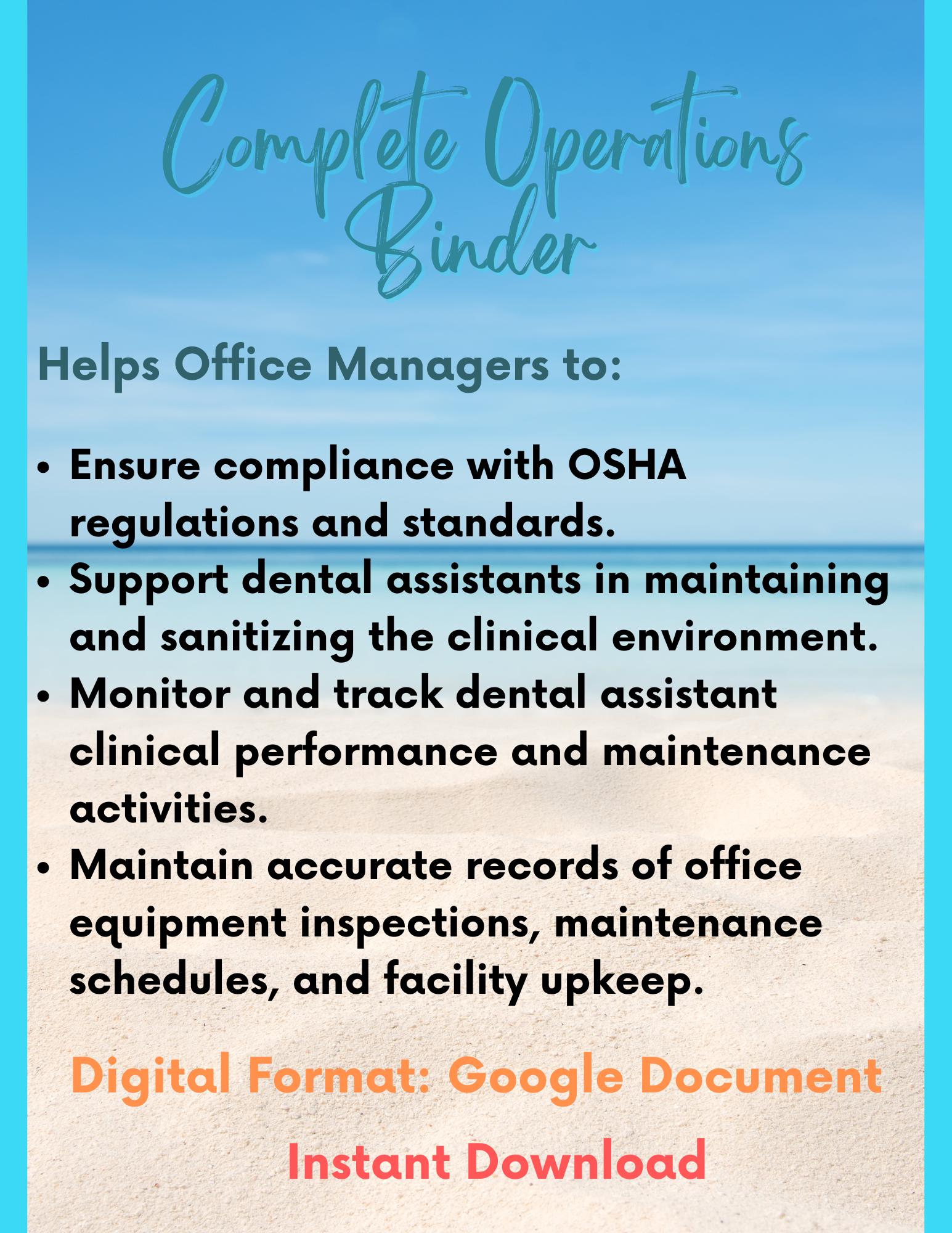 Dental Office Operations Binder- Clinical Maintenance Logs, Cleaning ...