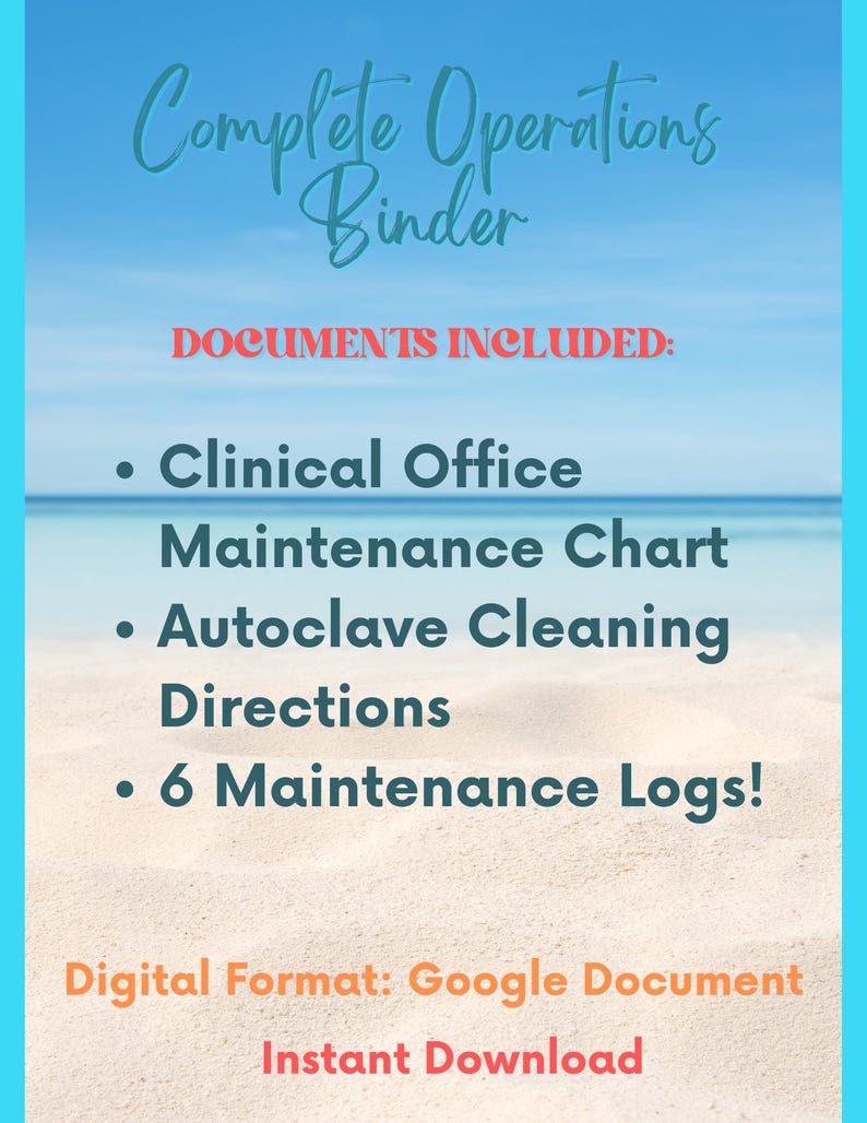 Dental Office Operations Binder- Clinical Maintenance Logs, Cleaning ...