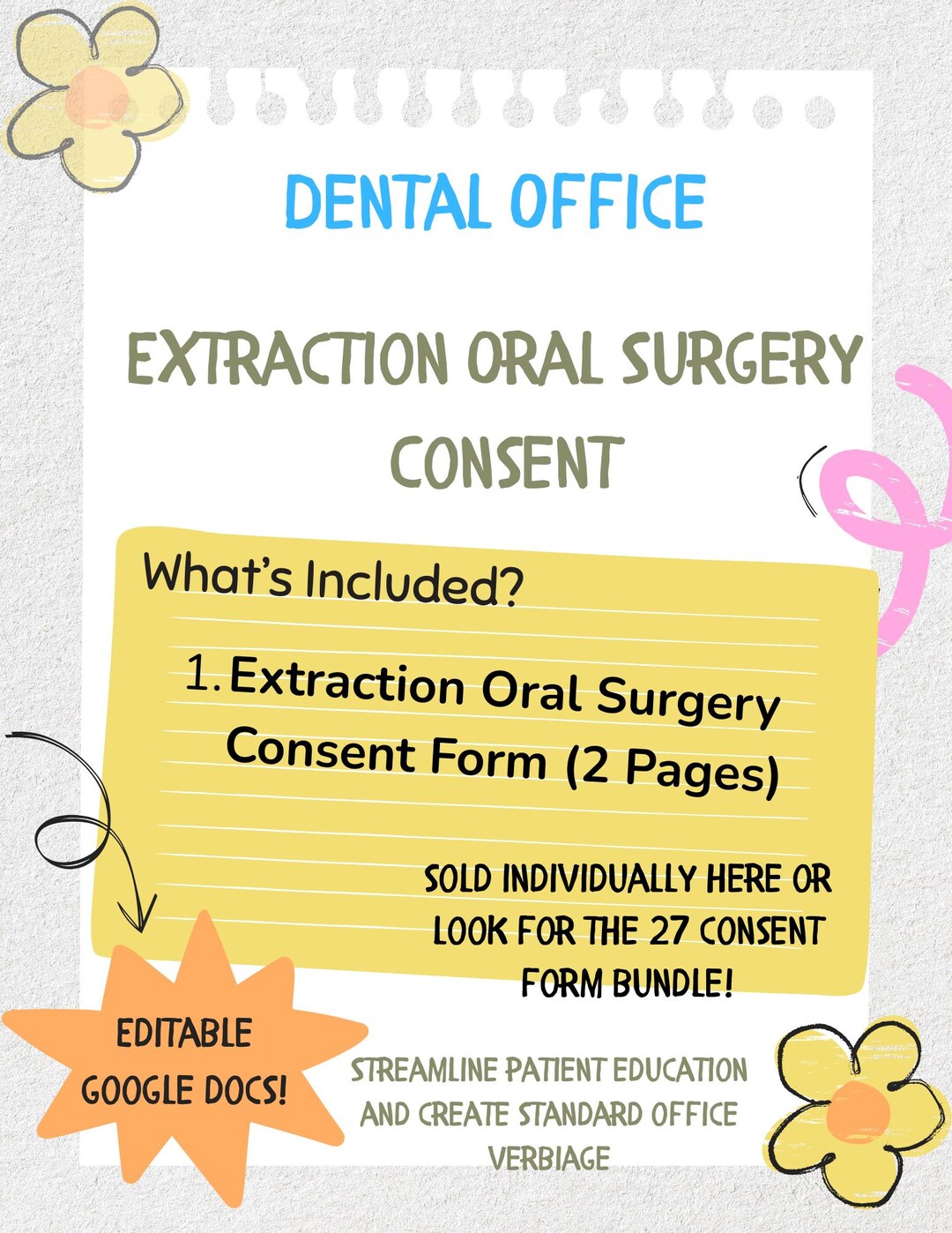 Dental Office Extraction Oral Surgery Consent, Digital Download Extraction Consent Form ...