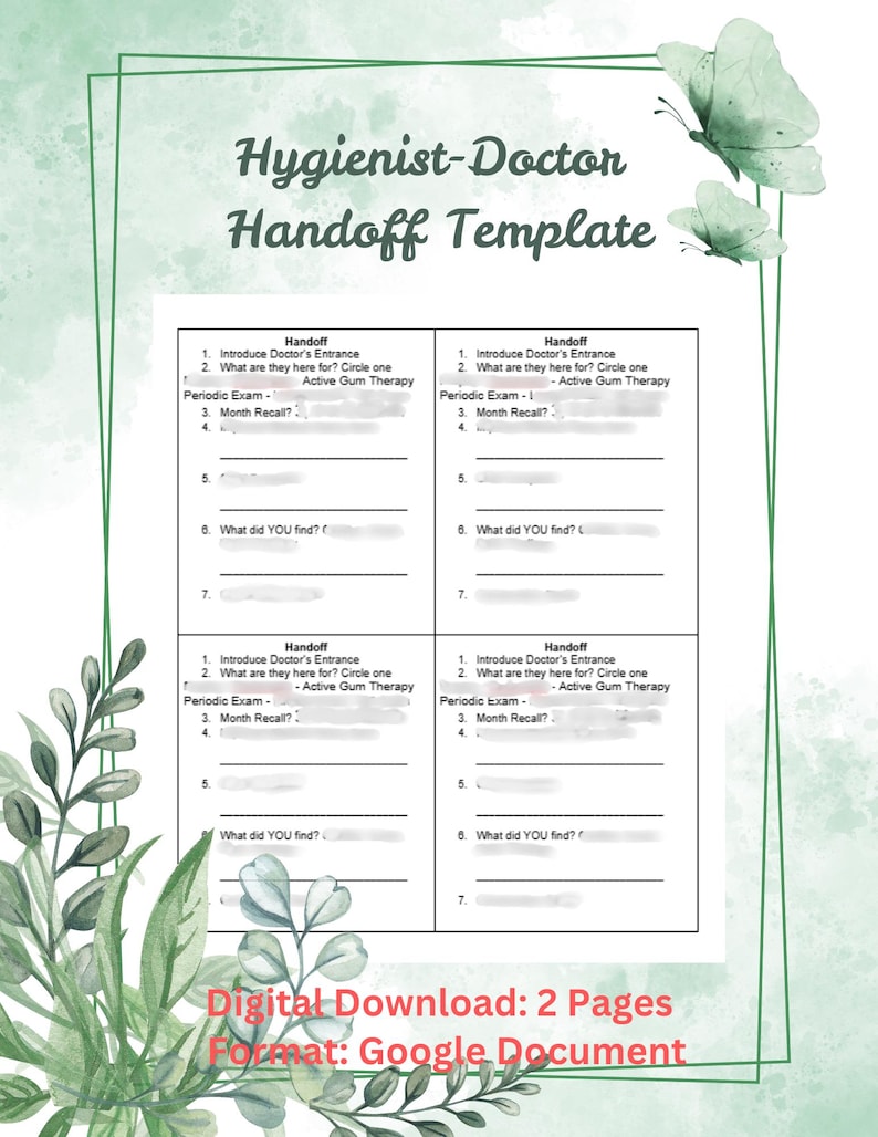 Hygienist Dentist Handoff Template and Example Script, Hygiene and ...