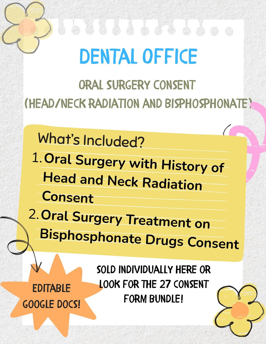 Dental Office Oral Surgery Consent Forms: 1.history of Head and Neck ...