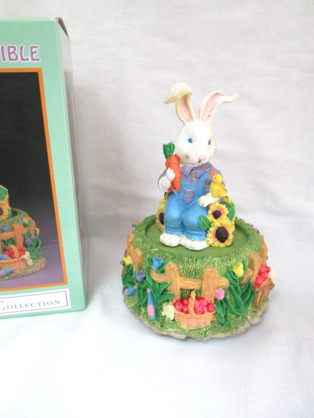 Easter Bunny Music Box W/ Flowers - Etsy
