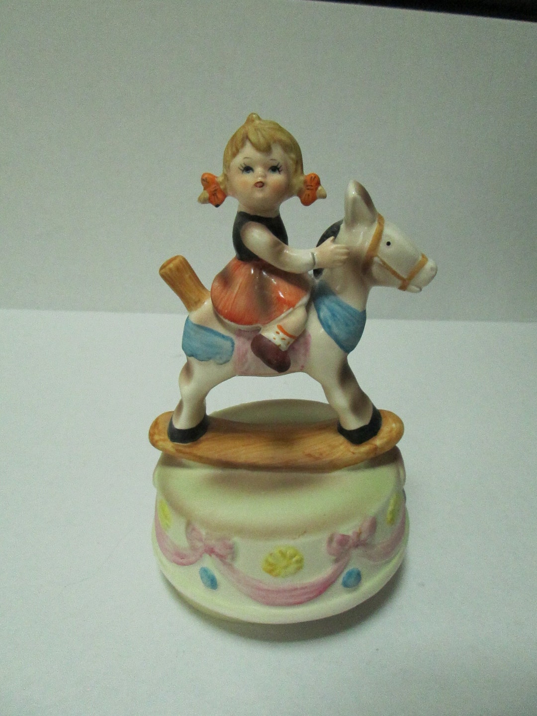 Vtg Music Box Girl on Rocking Horse - Etsy
