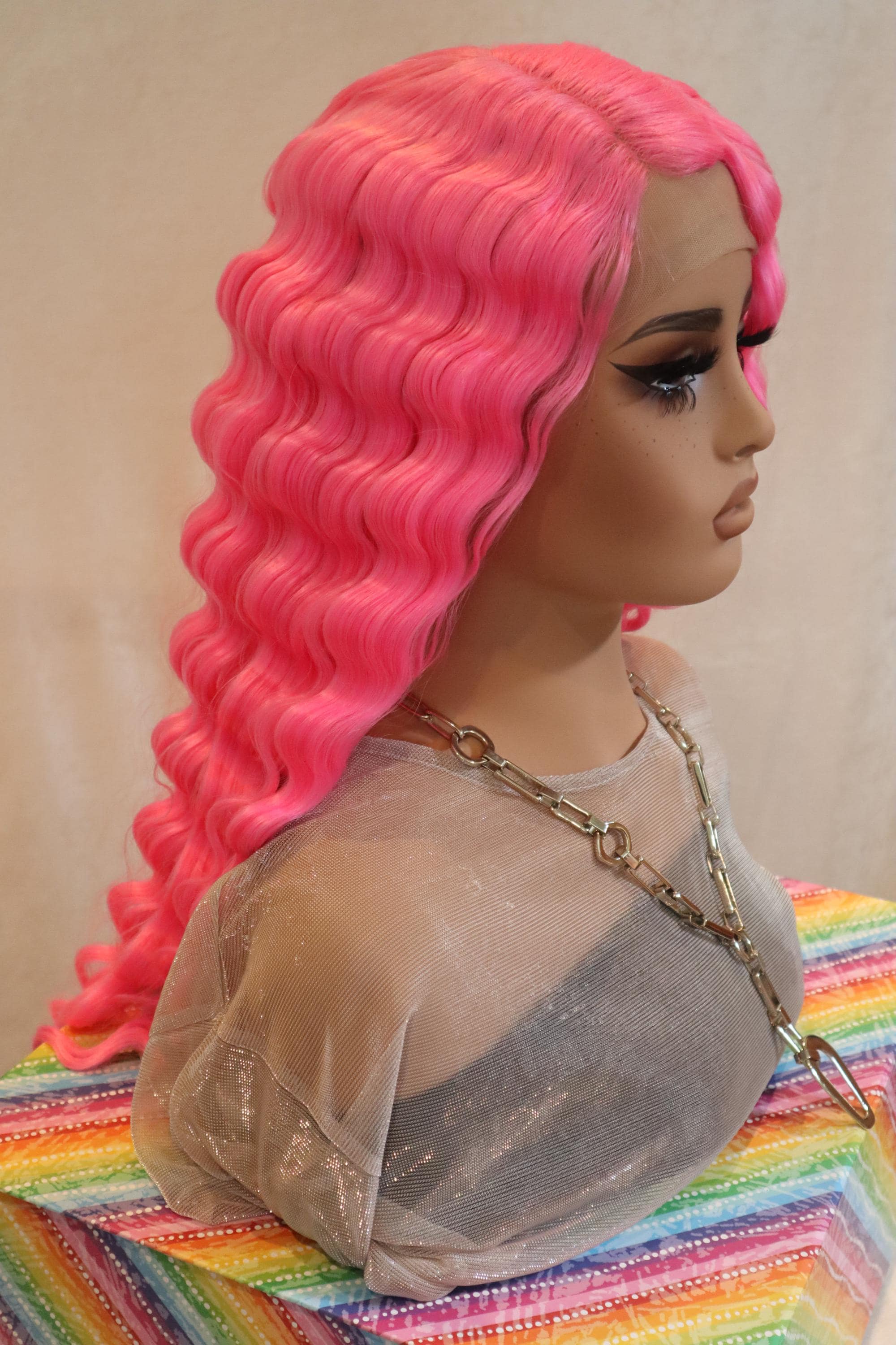 Long Front Lace Wavy Hot Pink Wig - Bold & Beautiful Pink Waves - Etsy