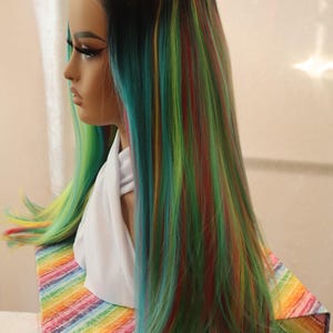 Color Parade – Vibrant Multi-color Lace Front Wig, 24" Straight & Easy ...