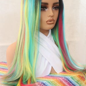 Color Parade – Vibrant Multi-color Lace Front Wig, 24" Straight & Easy ...