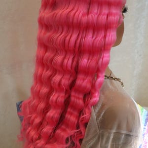 Long Front Lace Wavy Hot Pink Wig - Bold & Beautiful Pink Waves - Etsy