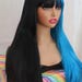 Half Neon Bright Blue & Half Jet Black Straight Wig With Half-colored ...