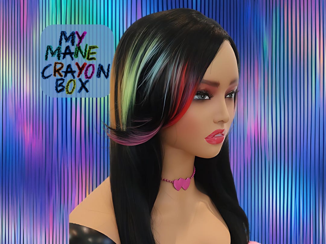 Long Straight Elegant Side Part Front Lace Wig With Rainbow Highlights ...