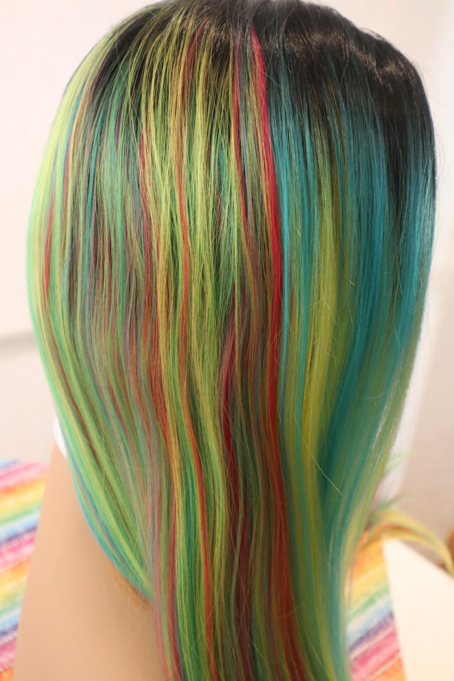 Color Parade – Vibrant Multi-color Lace Front Wig, 24" Straight & Easy ...