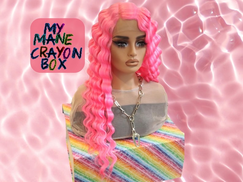 Long Front Lace Wavy Hot Pink Wig - Bold & Beautiful Pink Waves - Etsy
