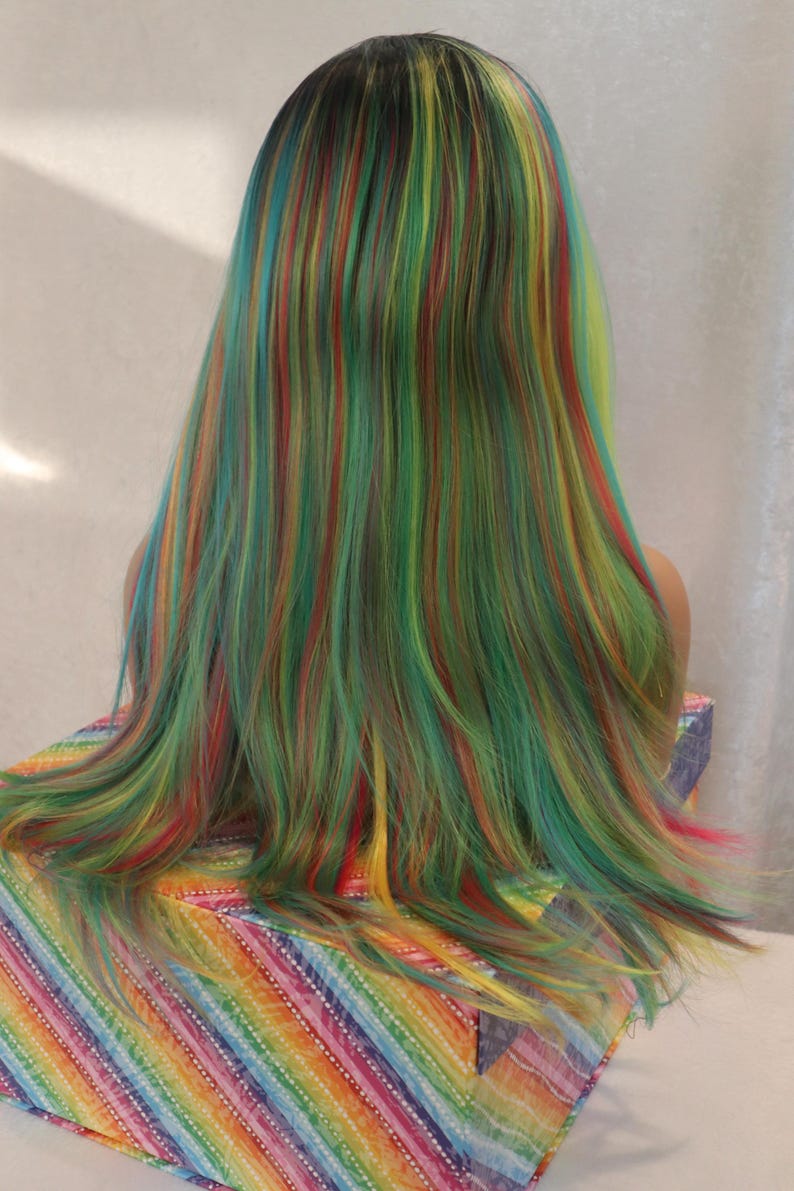 Color Parade – Vibrant Multi-color Lace Front Wig, 24" Straight & Easy ...