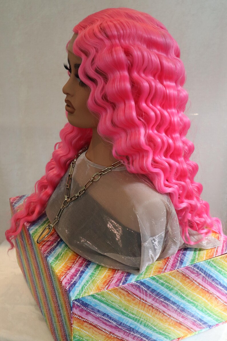 Long Front Lace Wavy Hot Pink Wig - Bold & Beautiful Pink Waves - Etsy