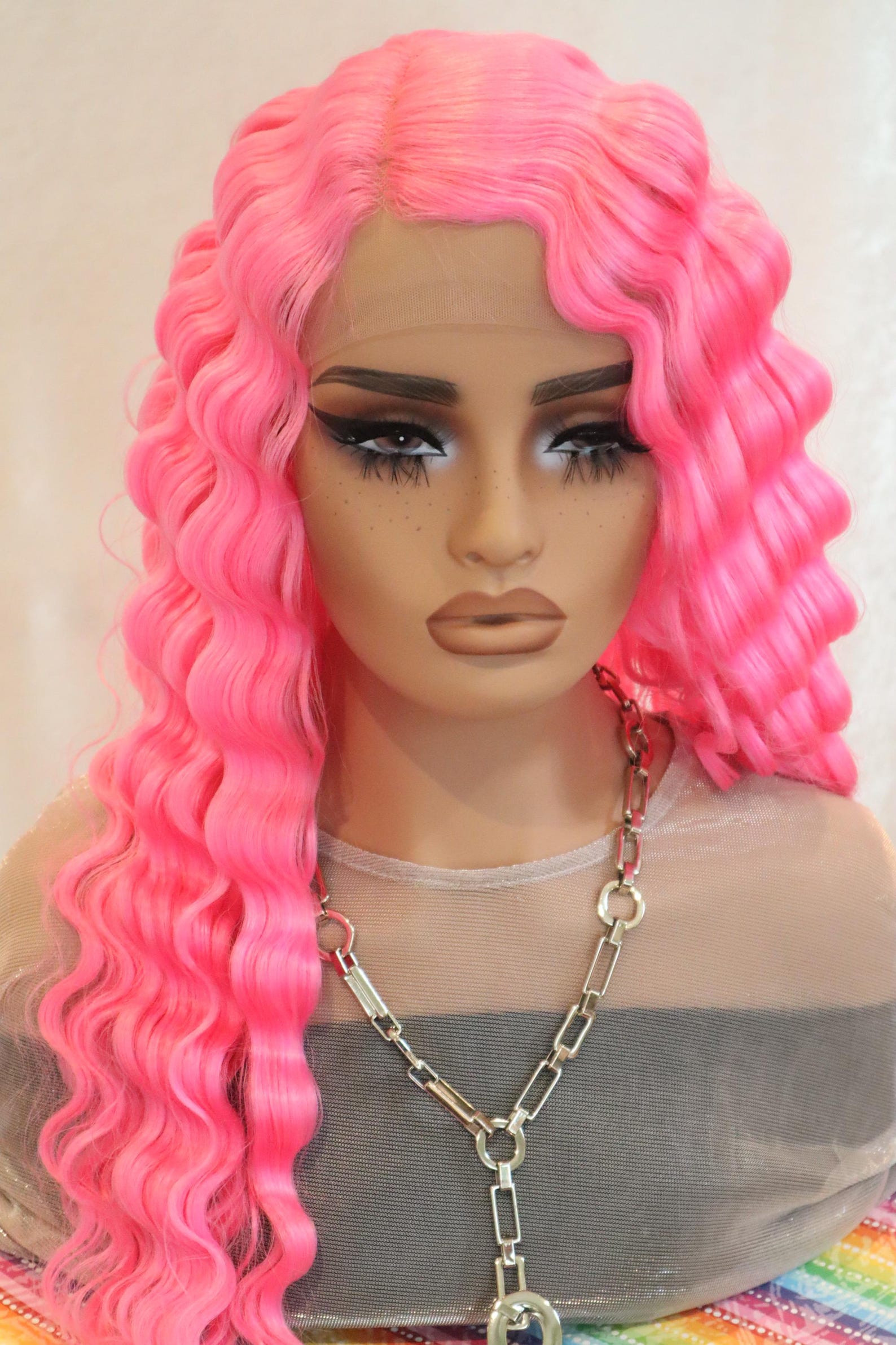 Long Front Lace Wavy Hot Pink Wig - Bold & Beautiful Pink Waves - Etsy