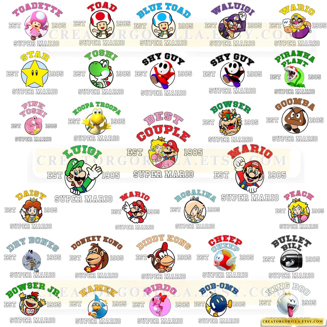 Super Mario PNG Bundle: Retro 80s Game Characters (digital Download) - Etsy