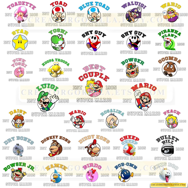 Super Mario PNG Bundle: Retro 80s Game Characters (digital Download) - Etsy