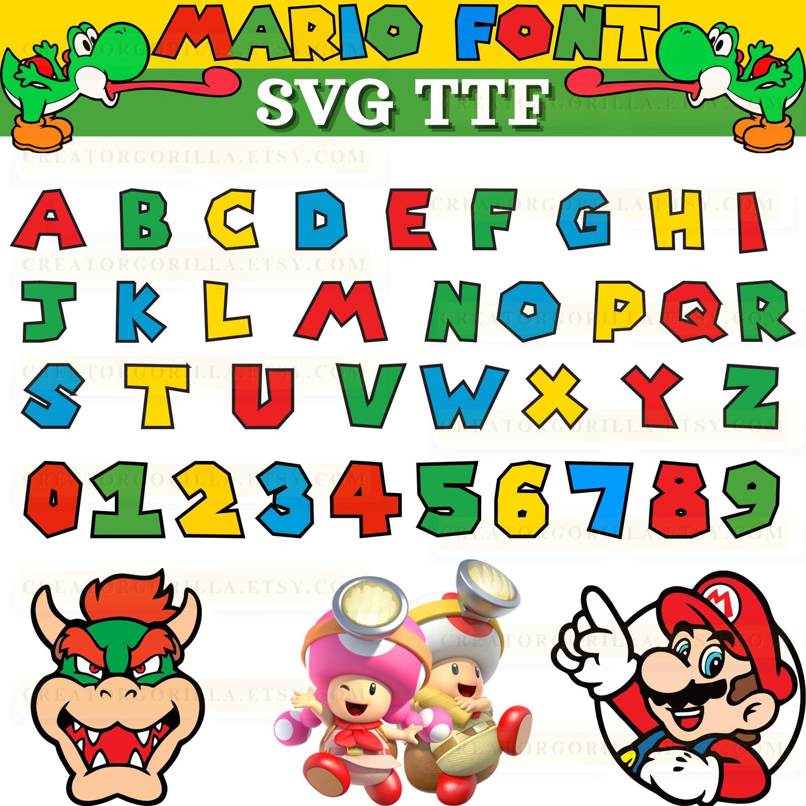 Super Mario Font Bundle, SVG TTF Files, Alphabet, Numbers (digital ...