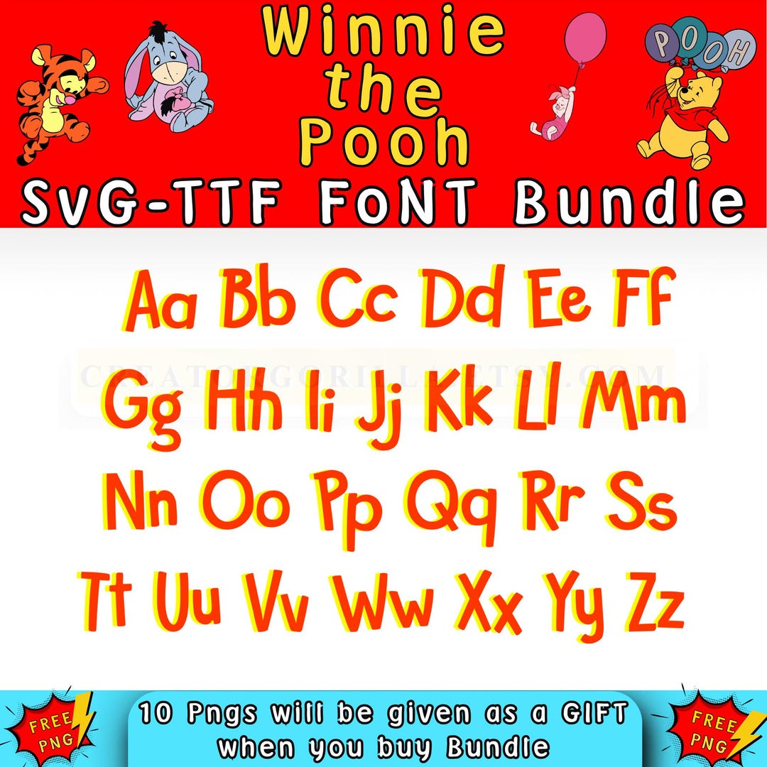 Winnie the Pooh Font Bundle: SVG, TTF + Bonus PNG Images - Etsy
