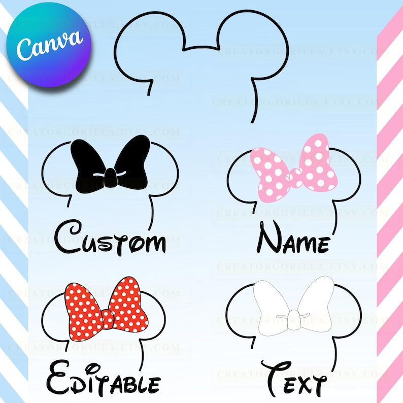 Mickey Mouse Ears Canva Editable Template, Personalized Text Mickey Png ...