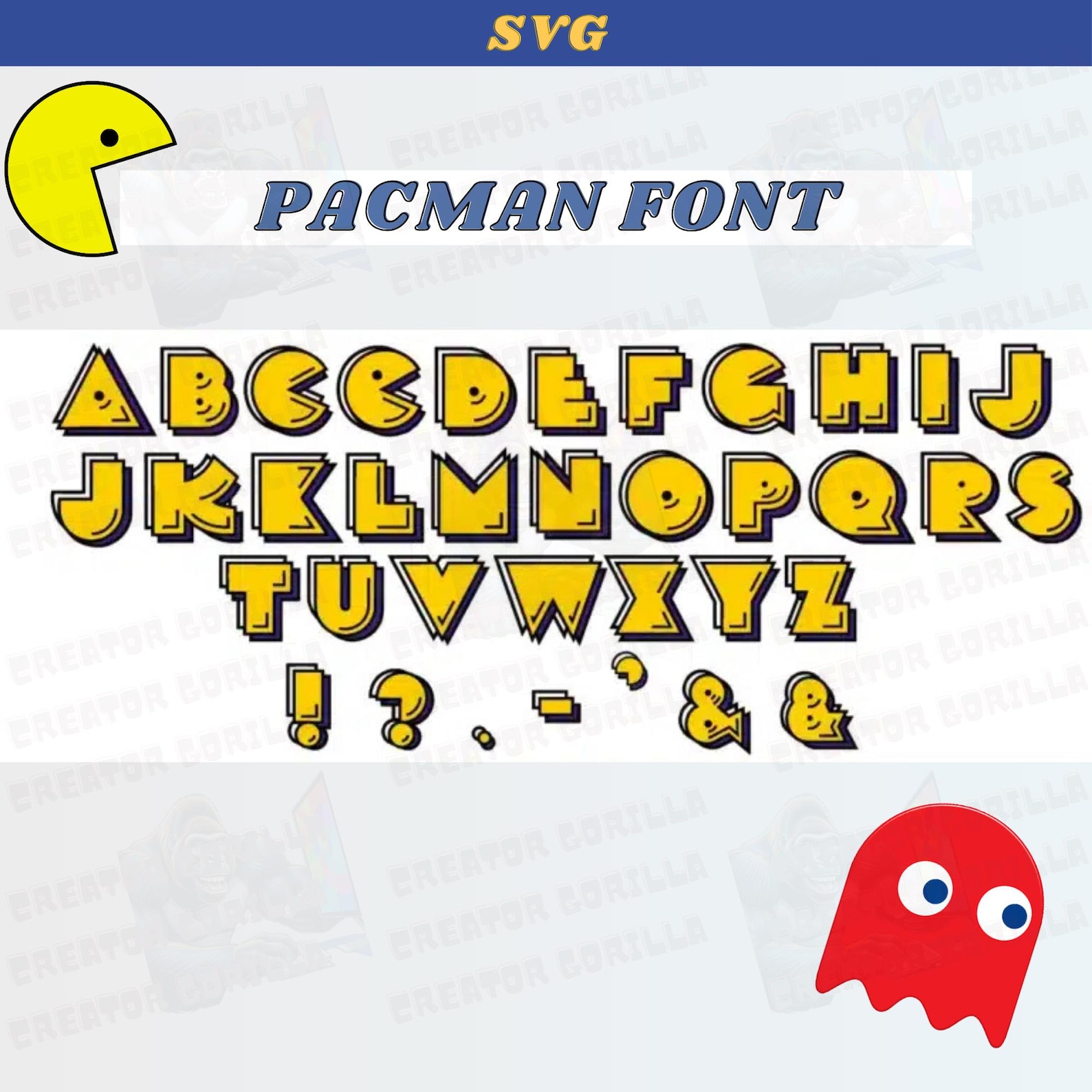 Pac-man Font Svg Files,pac-man Game Svg,retro Game Font,pac-man Clipart ...