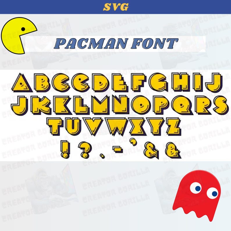 Pac-man Font Svg Files,pac-man Game Svg,retro Game Font,pac-man Clipart ...