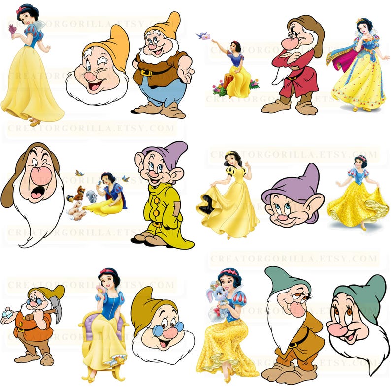 Snow White SVG Bundle: Seven Dwarfs, Princess Cut Files (digital ...