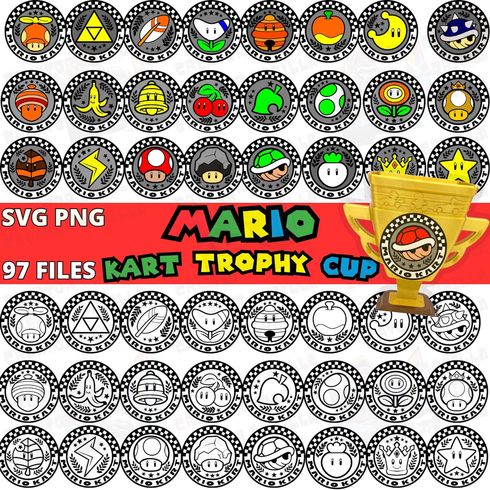 Super Mario Kart Trophy Svg Png Bundle 97 Files,mario Kart Tour Cup Svg ...