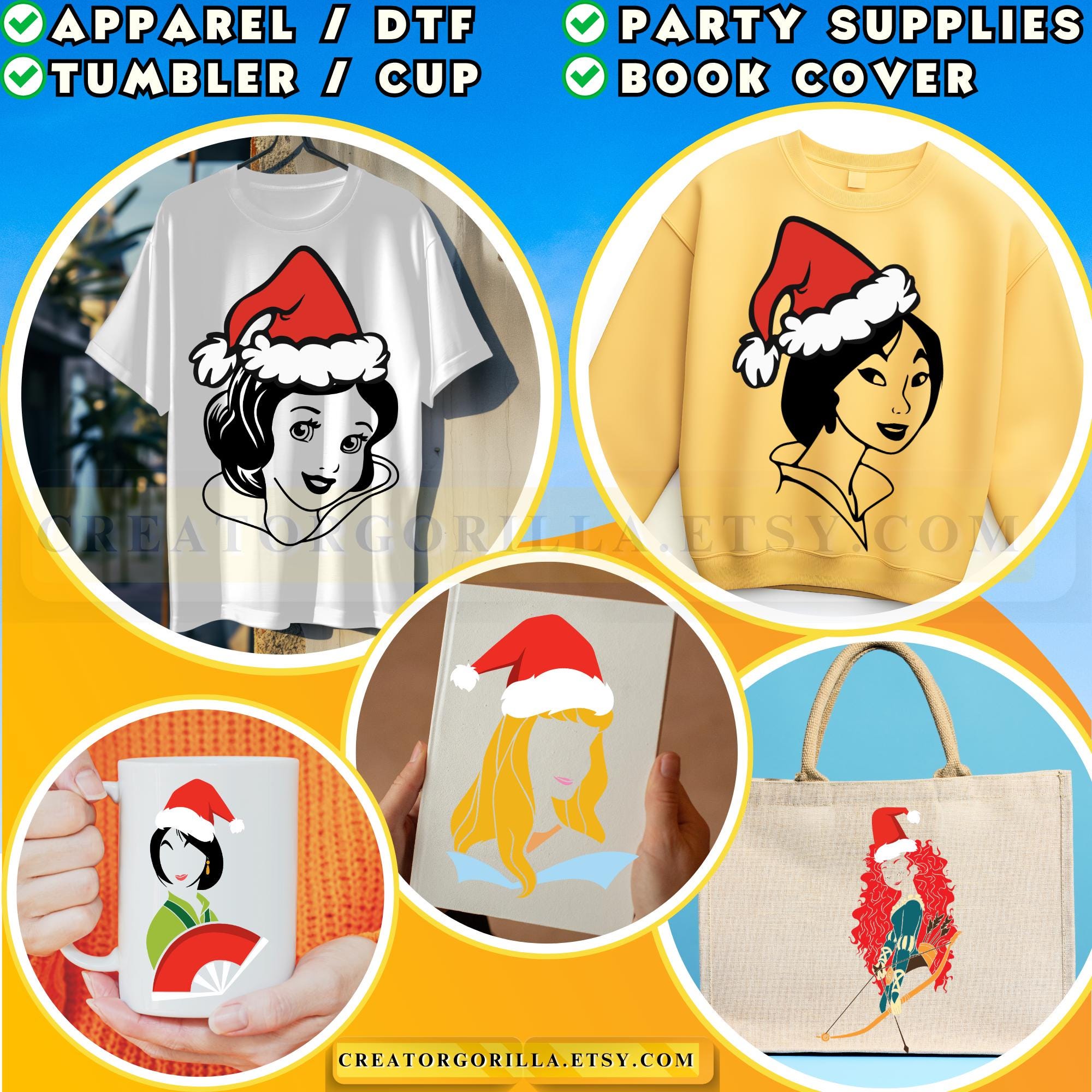 Cartoon Princess Christmas SVG PNG Bundle 44 Files, Princess Santa Hat ...
