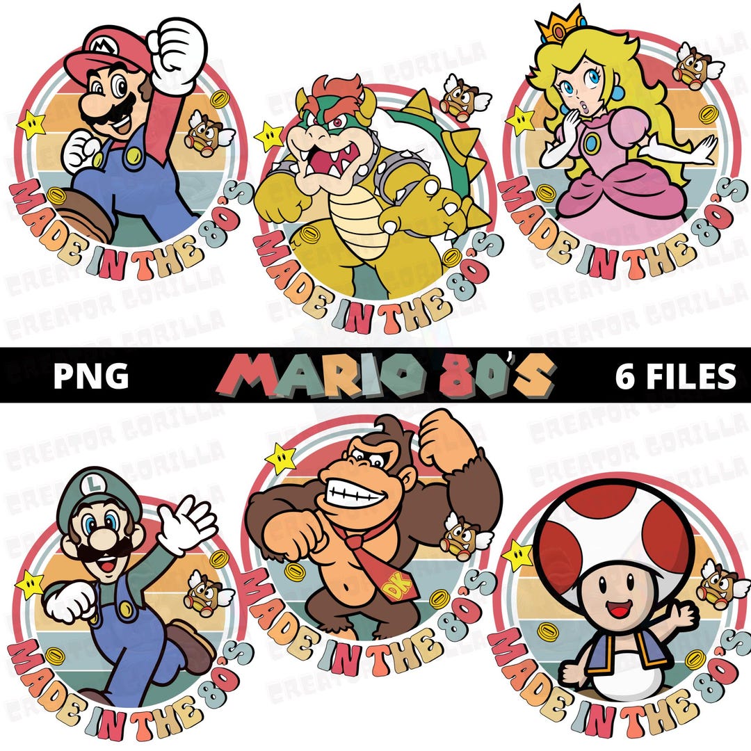Made in the 80's Super Mario Characters Png Bundle,old Mario Png ...