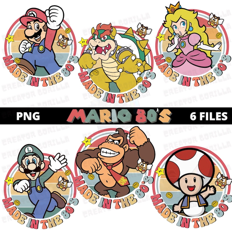 Made in the 80's Super Mario Characters Png Bundle,old Mario Png ...