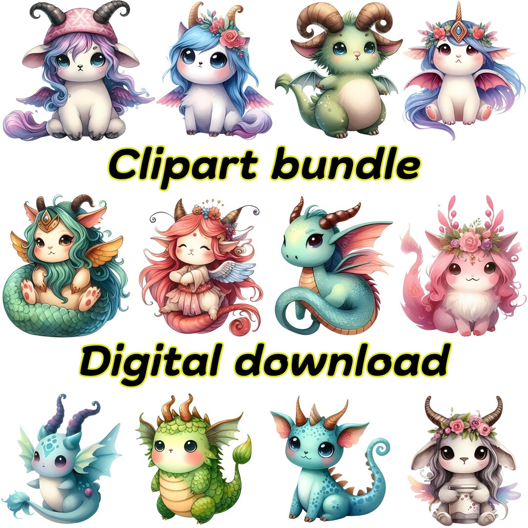 Mythical Creatures Watercolor Clipart Bundle,36 PNG Mythical Images ...