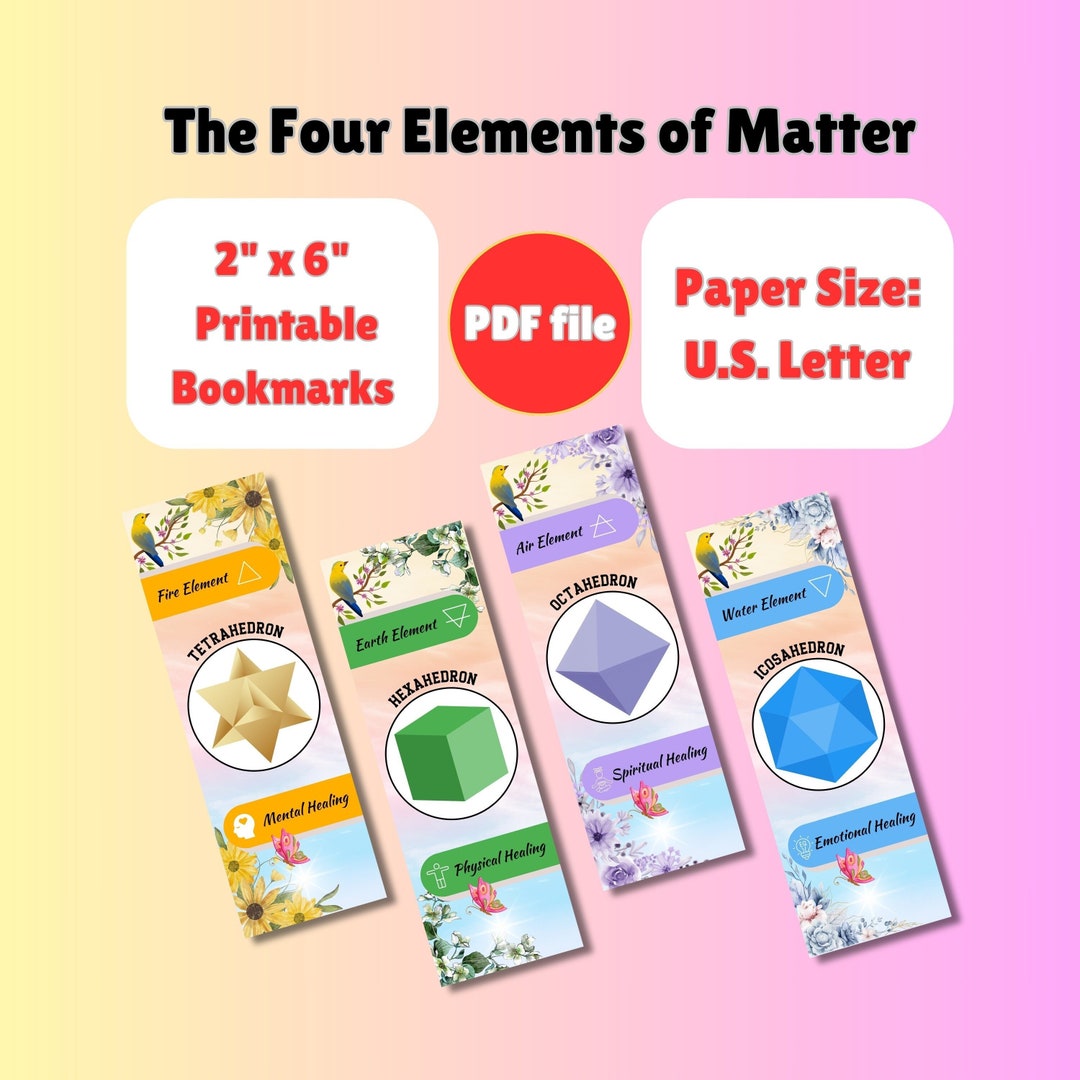 Printable Bookmark, Four Elements of Matter Bookmark, Geometric ...