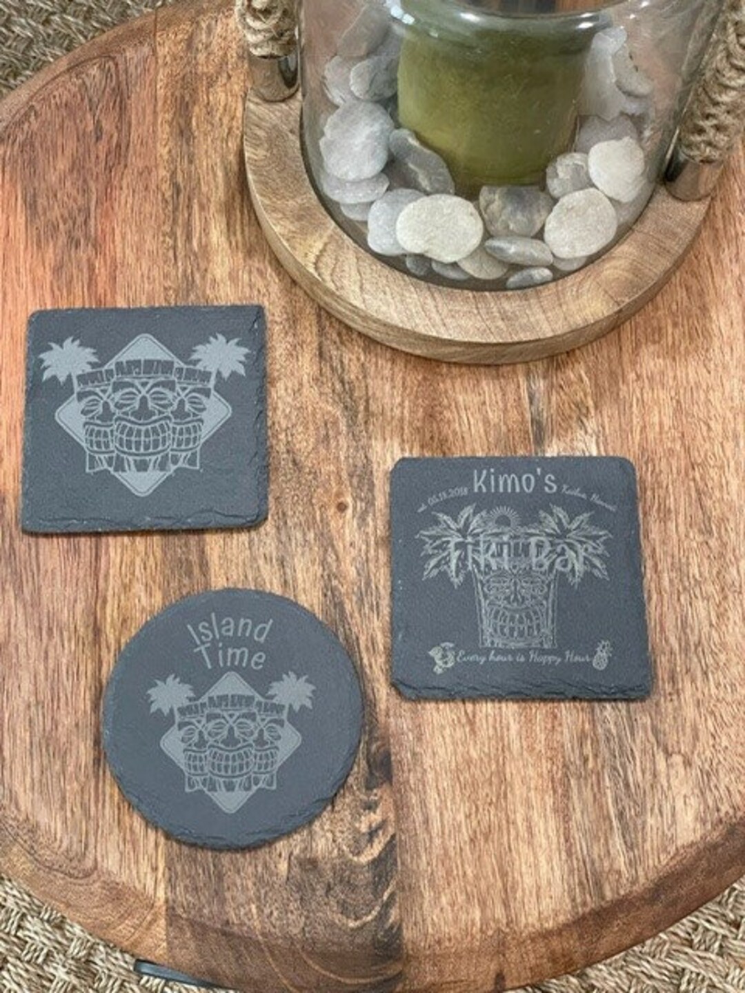 Tiki Bar Slate Coasters Set of 4 - Personalized Engraved Coasters ...