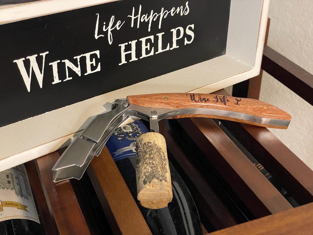 Personalized Corkscrew Wine Key With Long Rosewood Handle - Engraved ...