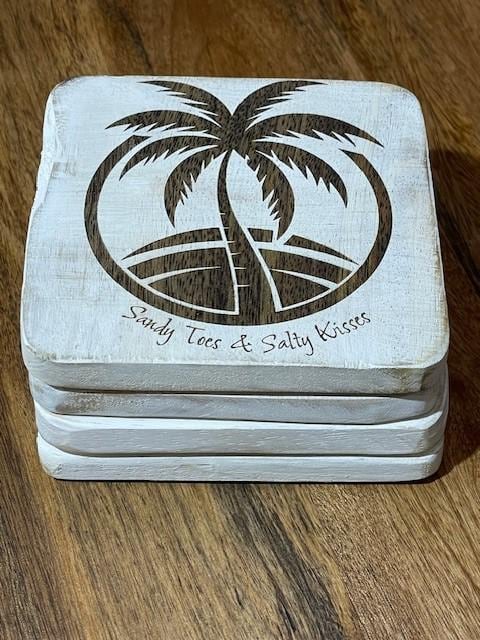 Beach Themed Wooden Coasters Set of 4 - Handcrafted Engraved Coastal ...