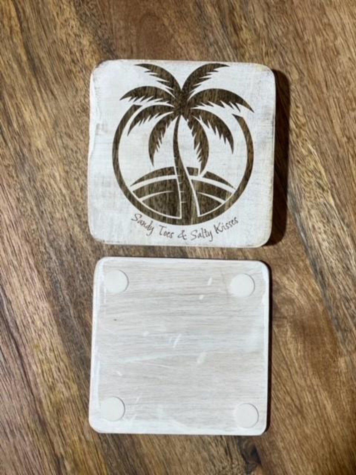 Beach Themed Wooden Coasters Set of 4 - Handcrafted Engraved Coastal ...