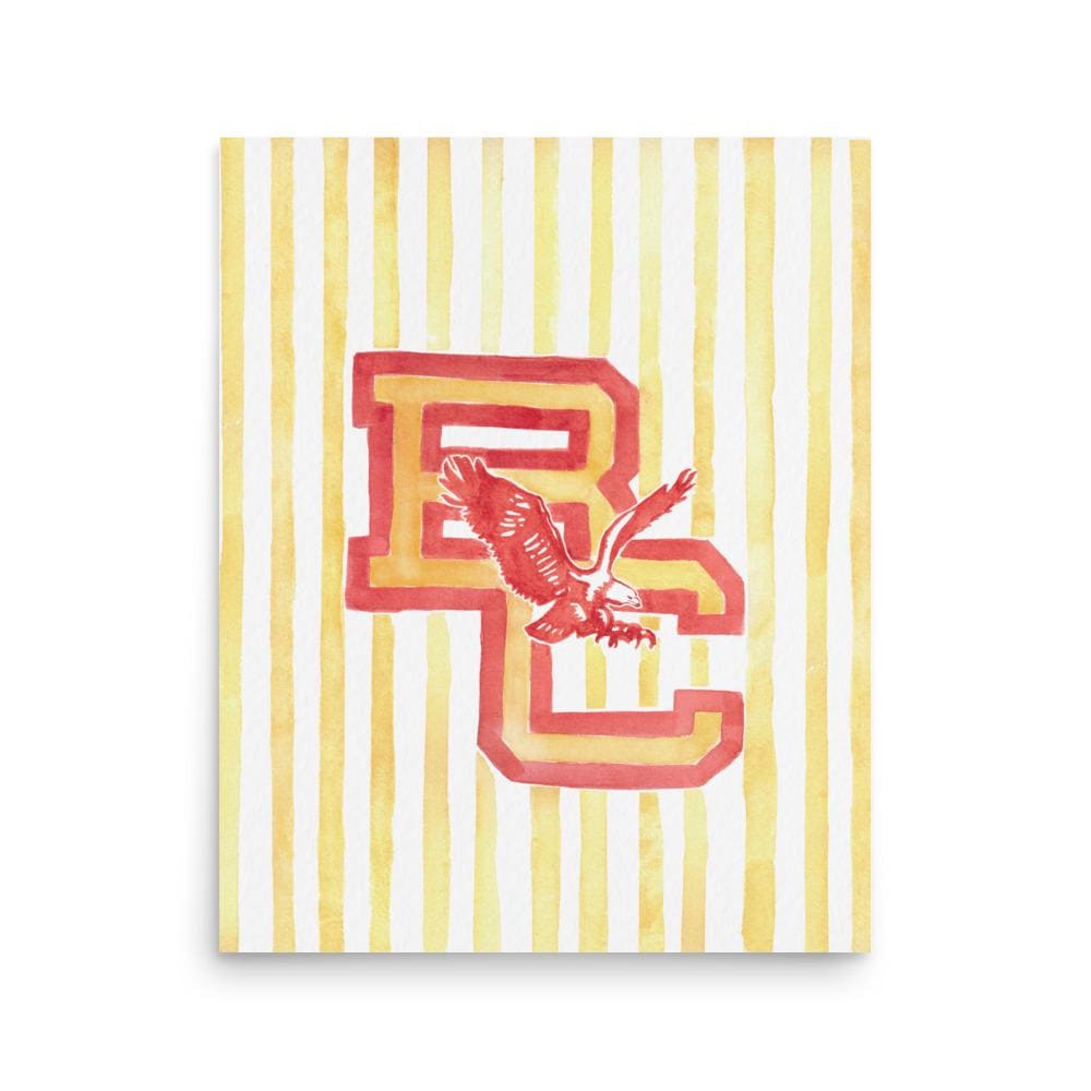 Boston College Eagles Poster, Watercolor With Stripes, Maroon and Gold ...