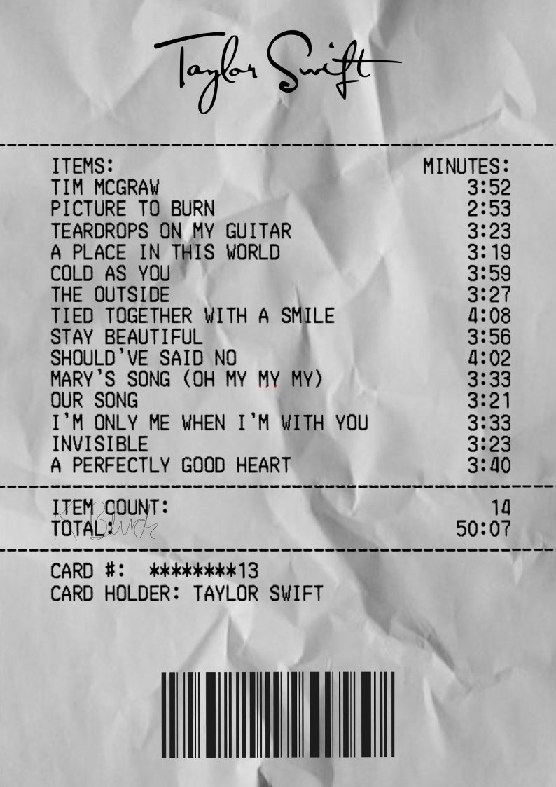 Debut Receipt Taylor Swift Digital Print - Etsy