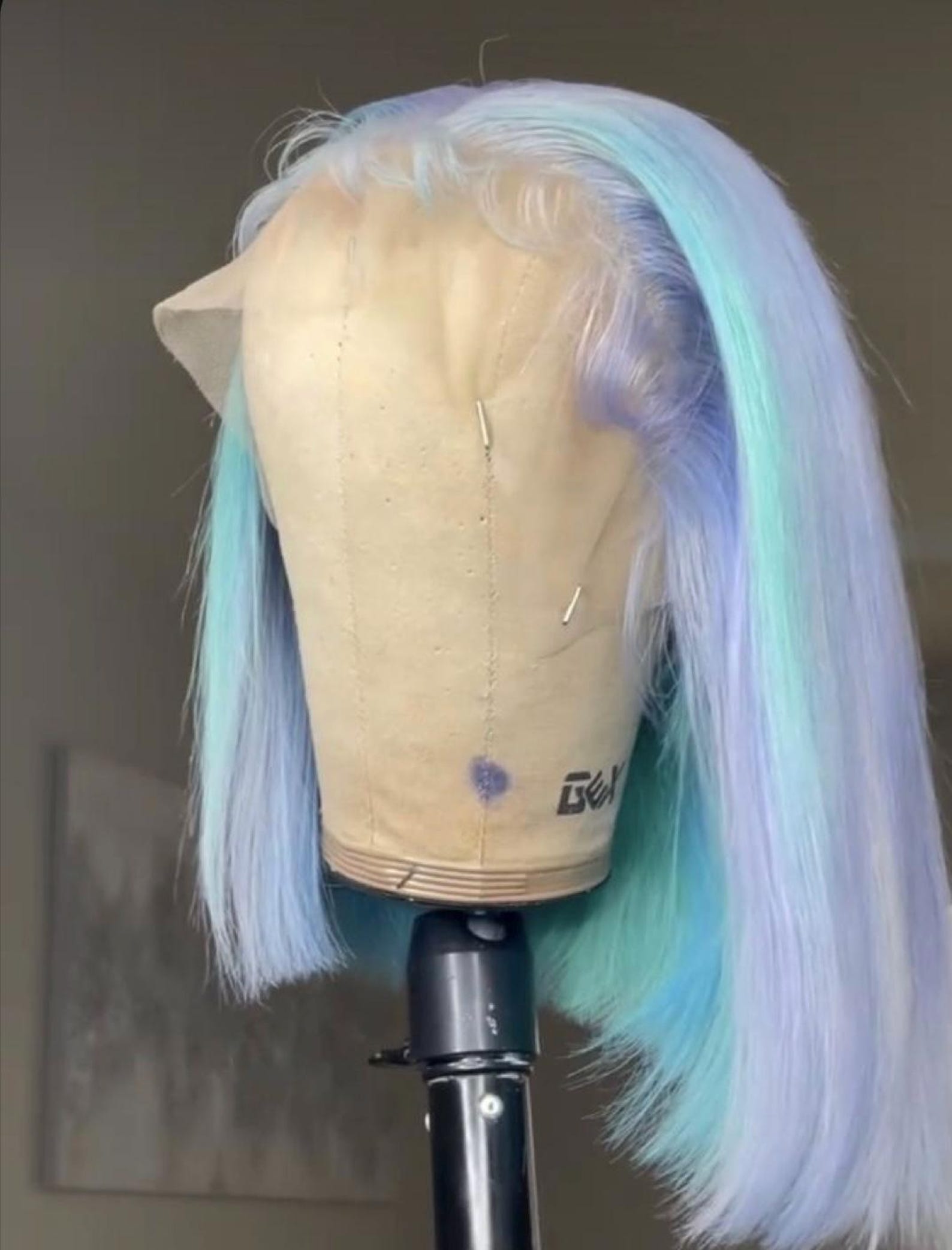Mint & Periwinkle Pastel Lace Front Wig | 14” Blunt Cut Straight Bob ...