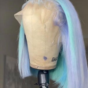 Mint & Periwinkle Pastel Lace Front Wig | 14” Blunt Cut Straight Bob ...