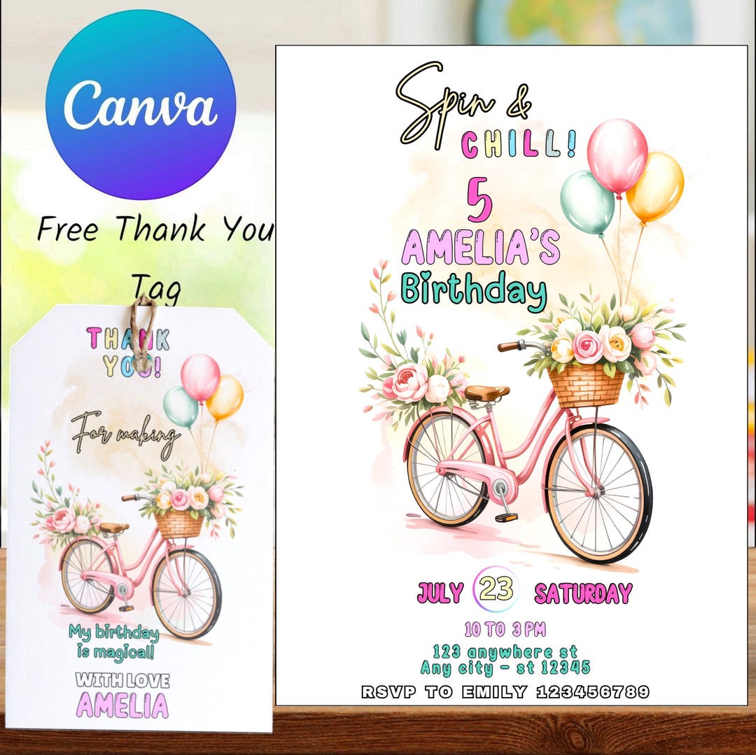 Invitation Template, Bike Birthday Invite, Spin and Chill Party ...