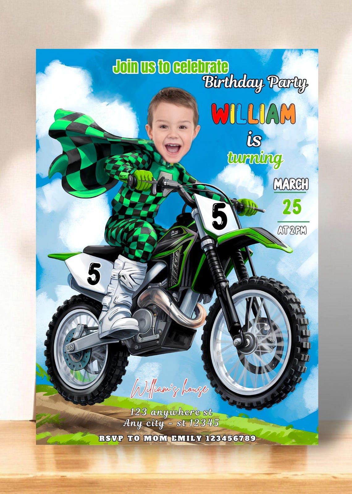 Motocross Birthday Invitation, Dirt Bike Party Invite, Boys Fifth ...