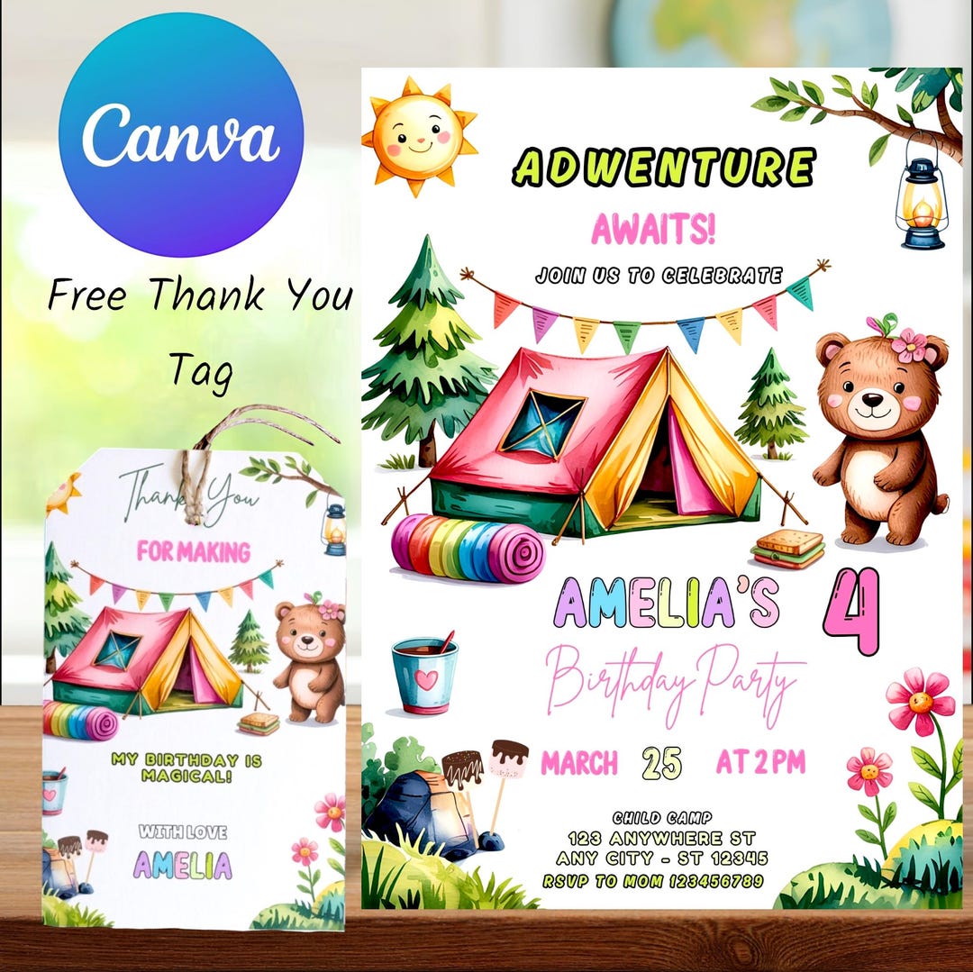 Camping Party Invite, Camp Out, Girl Campout, Backyard Camping, Little ...