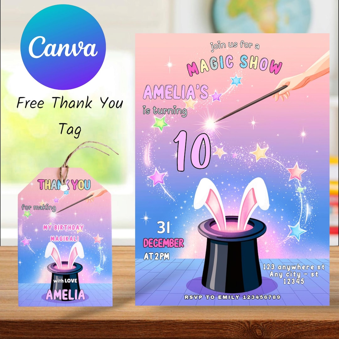 Magic Show Invitation, Birthday Party Invite, Magical Birthday Template ...