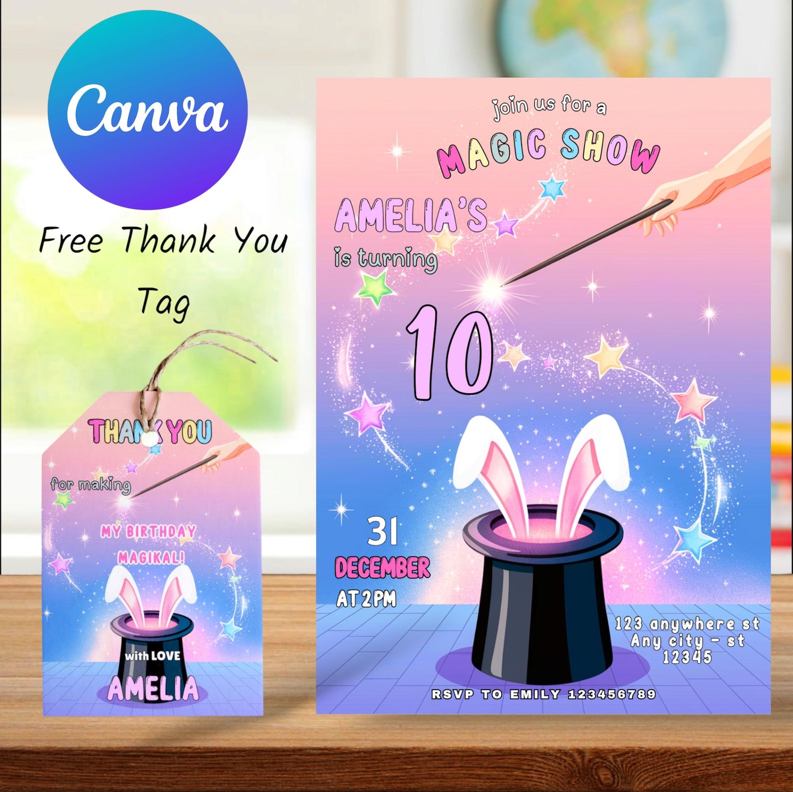 Magic Show Invitation, Birthday Party Invite, Magical Birthday Template ...