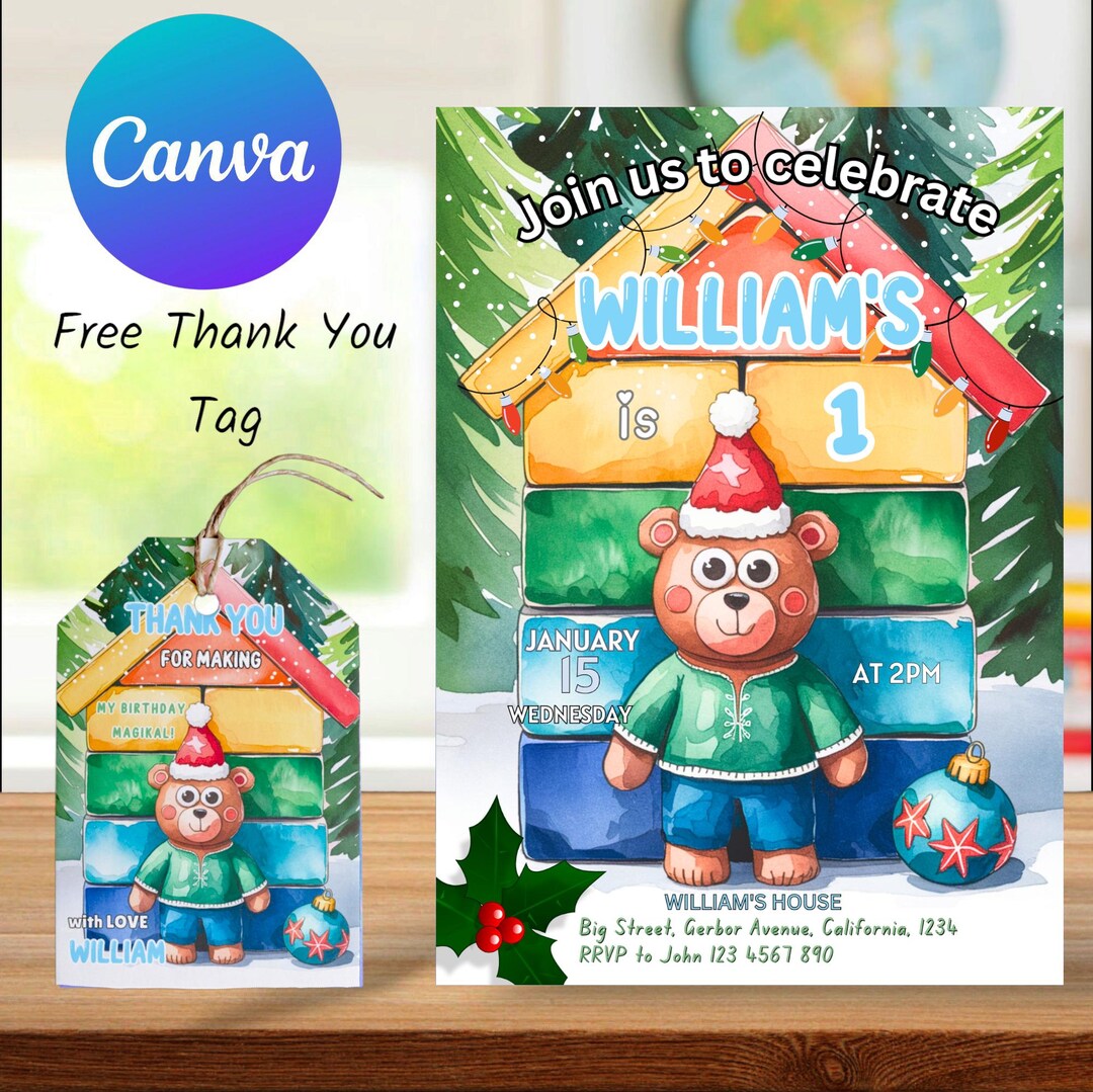 Invitation First Birthday Bear Party, Baby's 1st Birthday, Teddy Bear ...