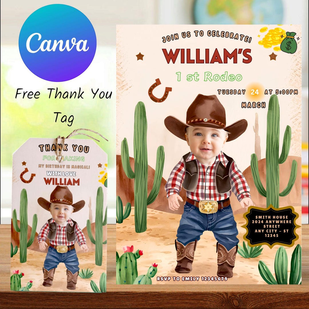 Cowboy Birthday Invitation, First Rodeo Theme, Boys 1st Rodeo, Wild ...