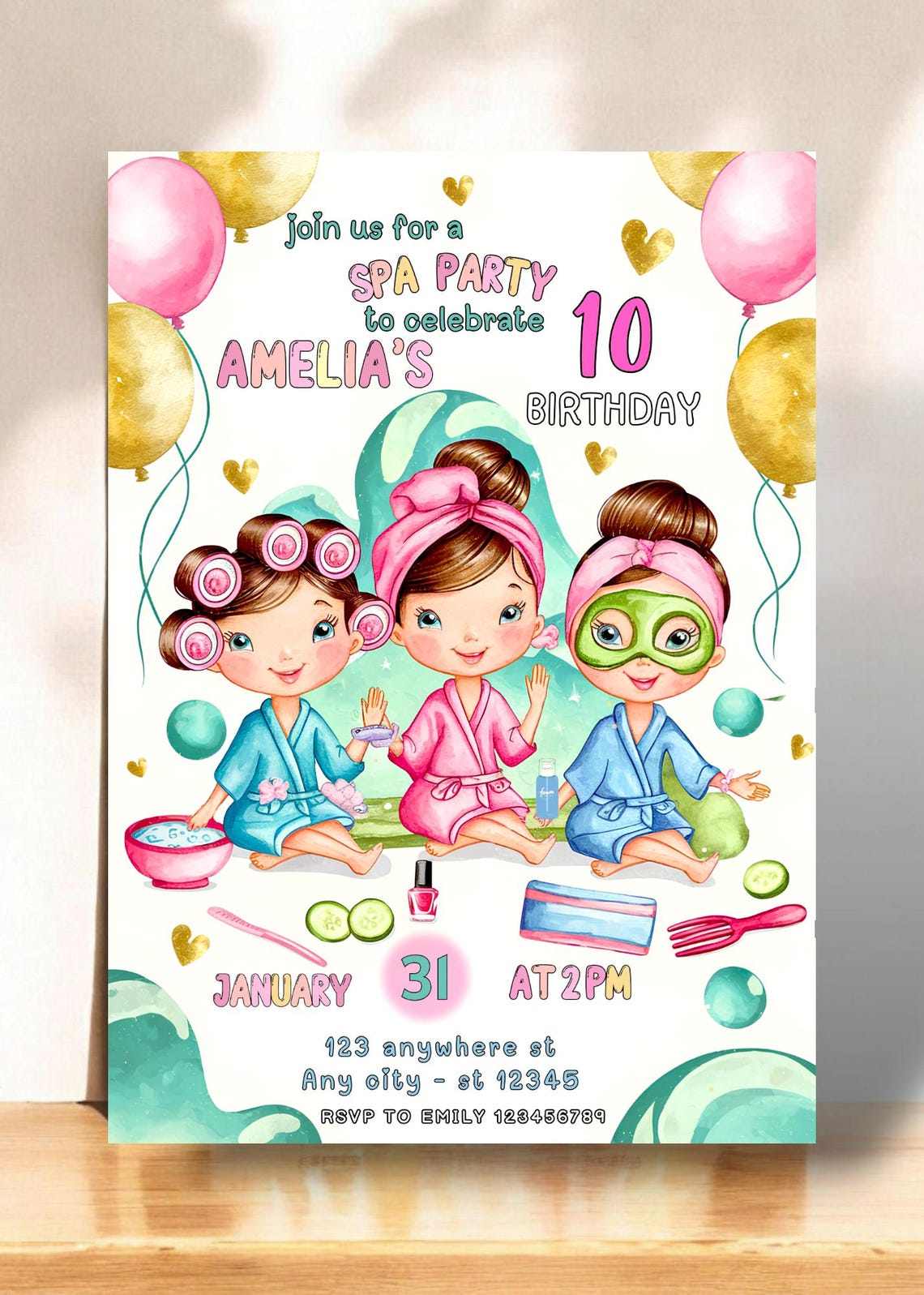 Spa Birthday Invitation, Editable Girls Party Invite, Spa Day Birthday ...