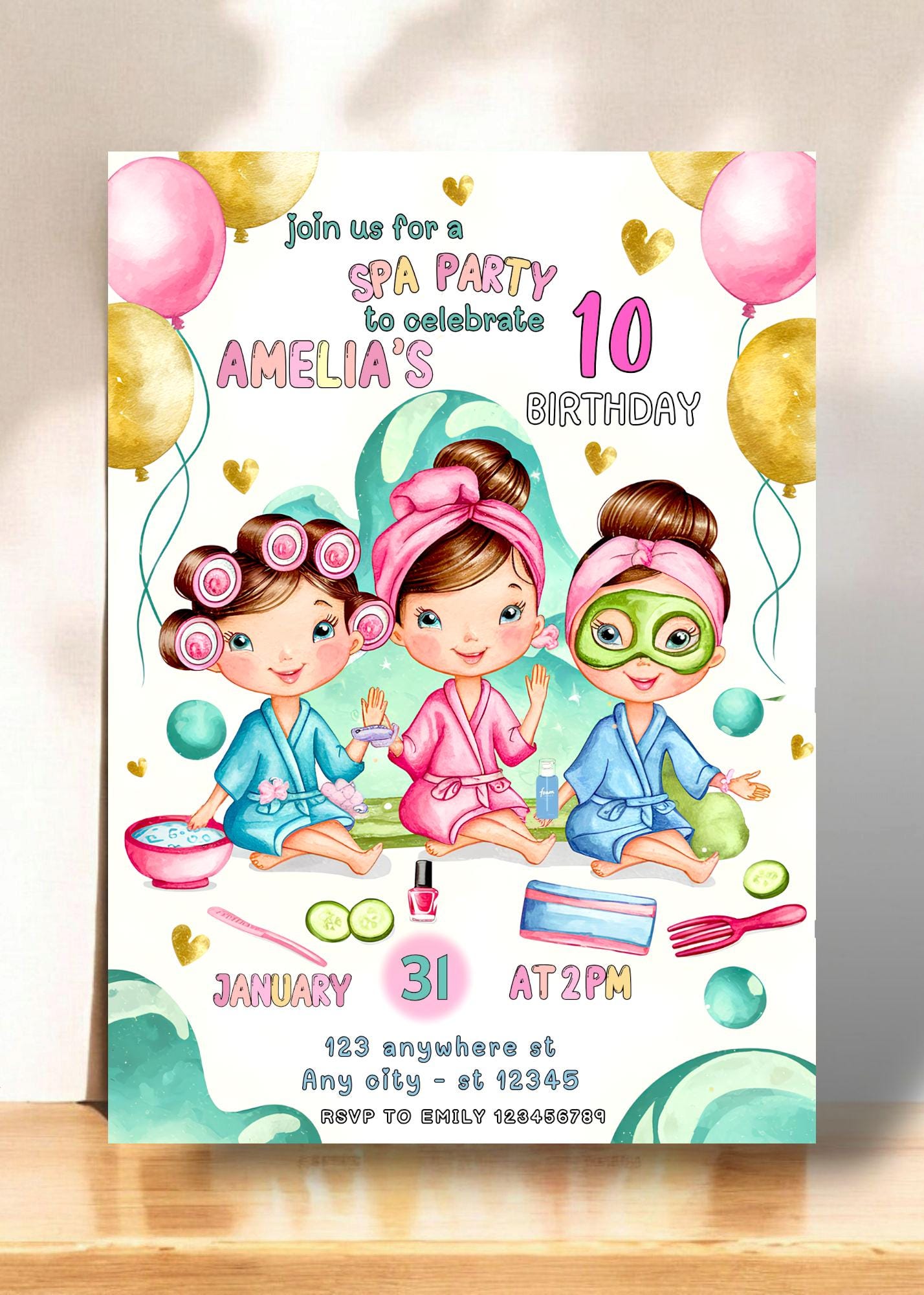 Spa Birthday Invitation, Editable Girls Party Invite, Spa Day Birthday ...