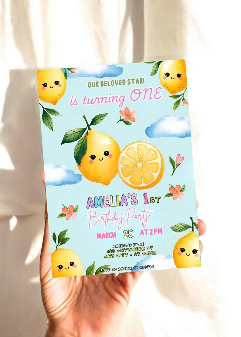 Lemon Themed 1st Birthday Invitation, Fresh Citrus Party, Girls ...